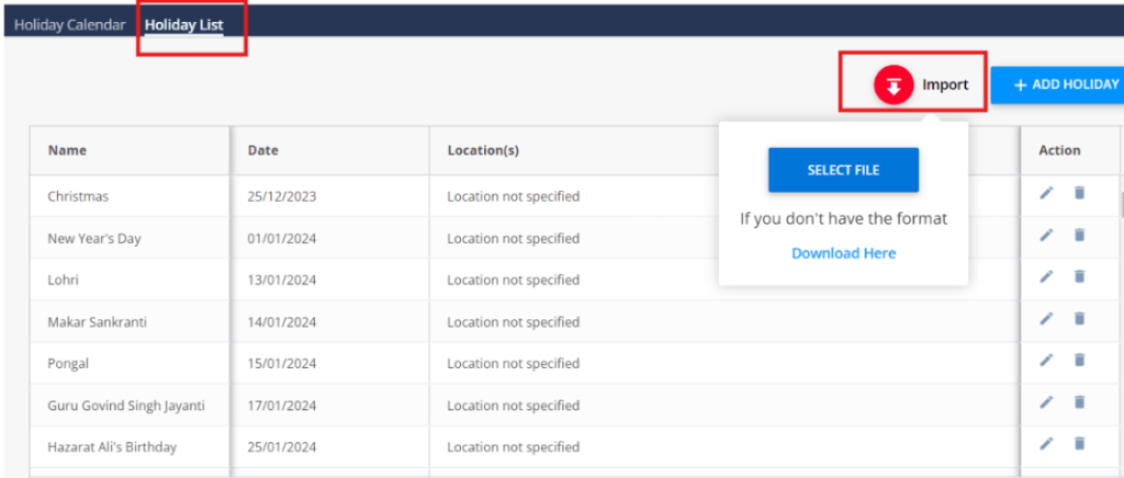 How to add a holiday list in Kredily HRMS? - Support Kredily