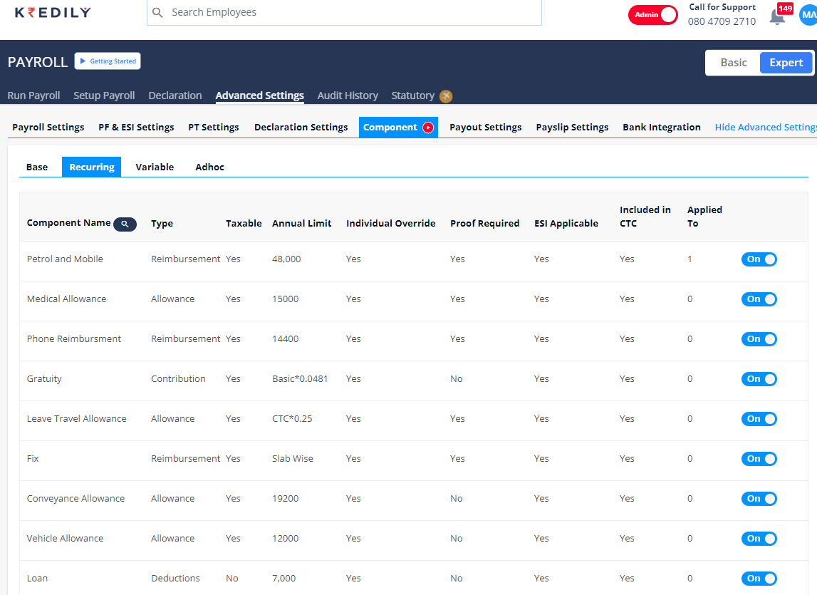 How to recurring deduction component in Payroll? - Support Kredily