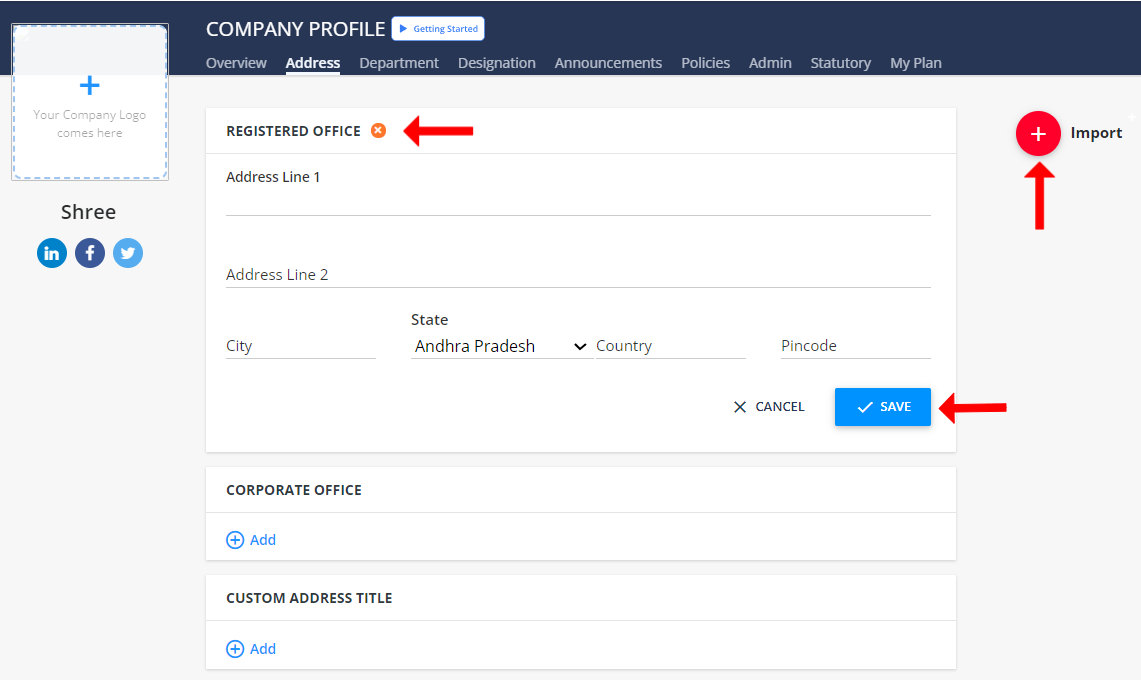 Manage Company Address Settings Easily | Kredily